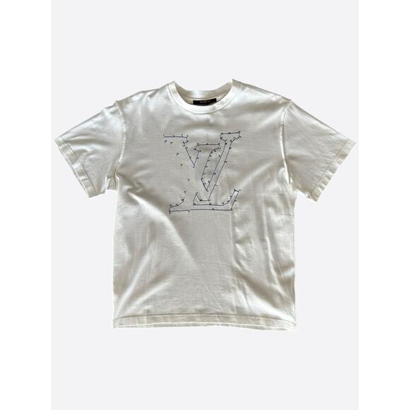 Louis Vuitton | Shirts | Louis Vuitton White Blue Lv Stitch Logo Tshirt ...